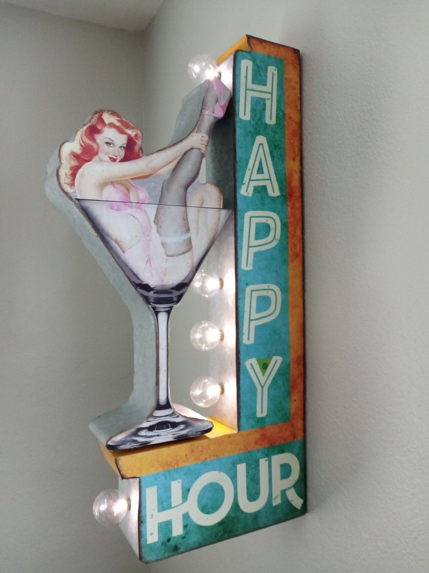 Happy Hour Vintage Style LED Bar Light Sign 25"-in Pinup Girl for Sale ...