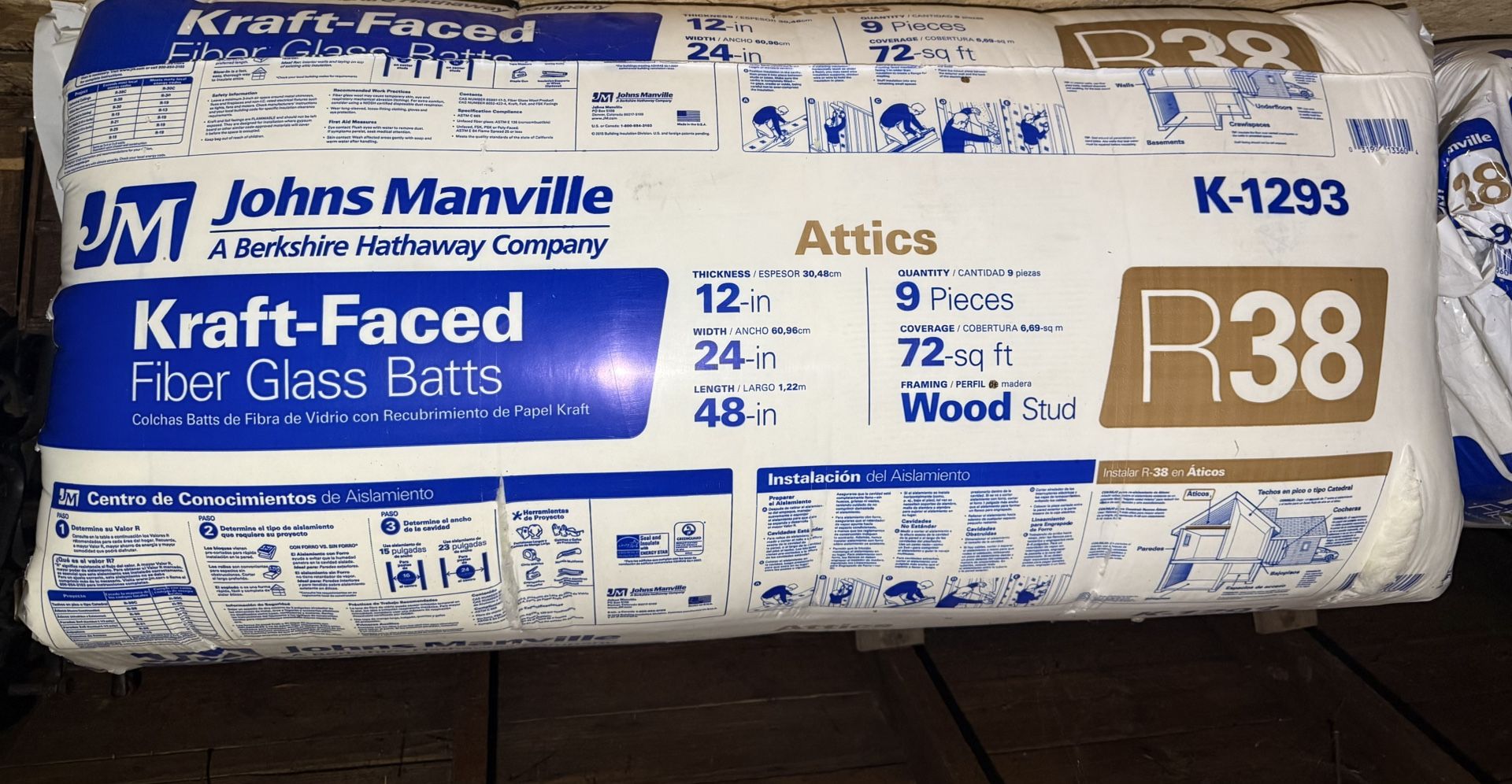 Johns Manville R‑38 Attic Insulation (3 Packs $450 Value) for Sale in ...