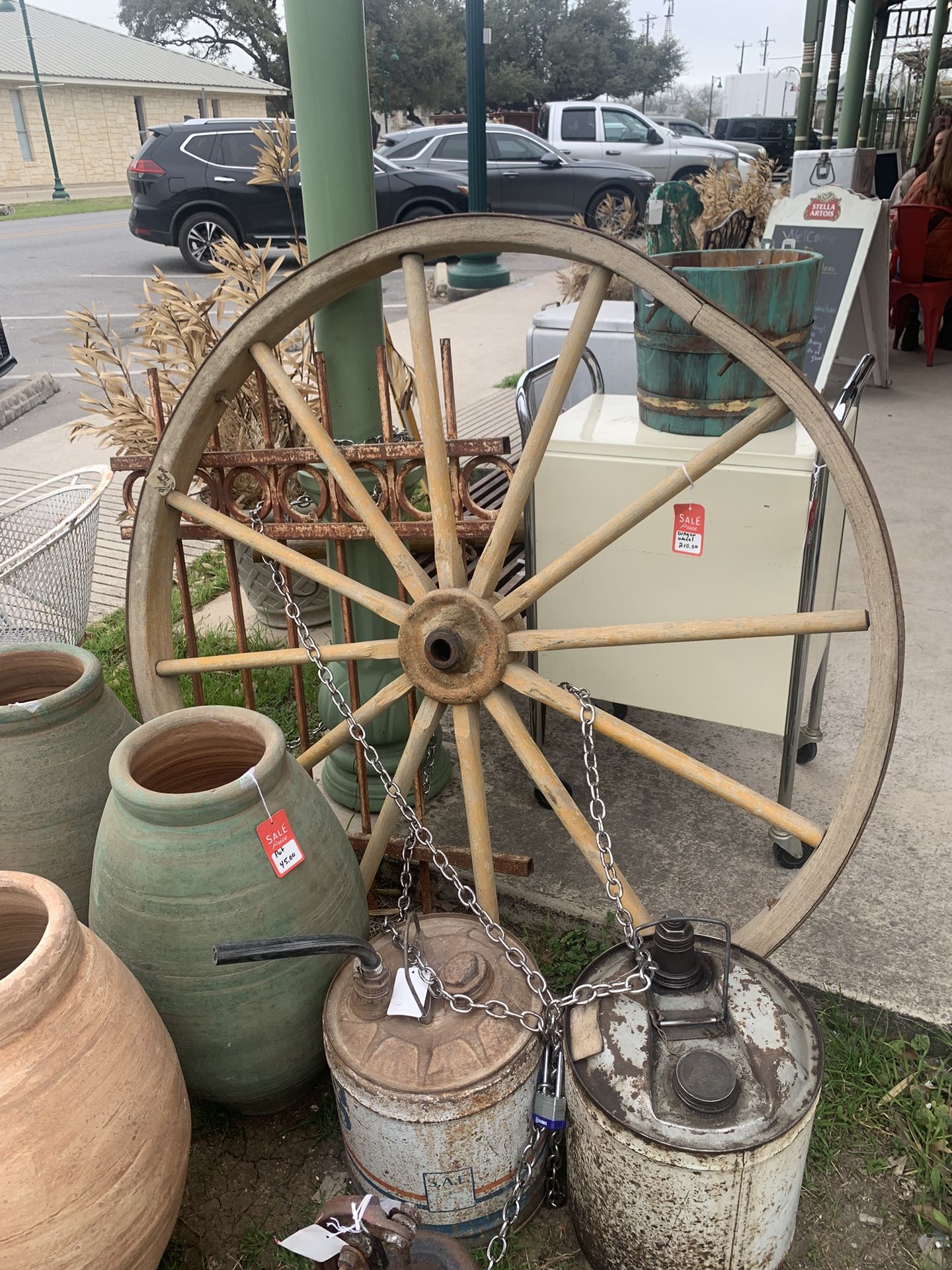 49x3 antique vintage rustic wagon wheel. Metal and wood. Great yard ...