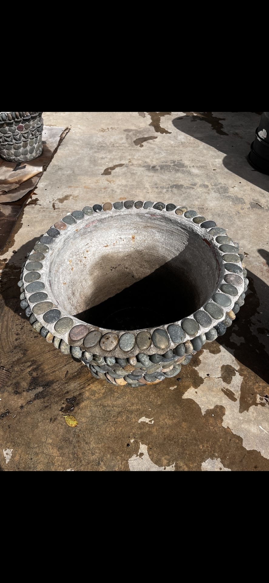 Planters - Large - Pair of Handmade River Stone Encrusted Terra Cotta ...