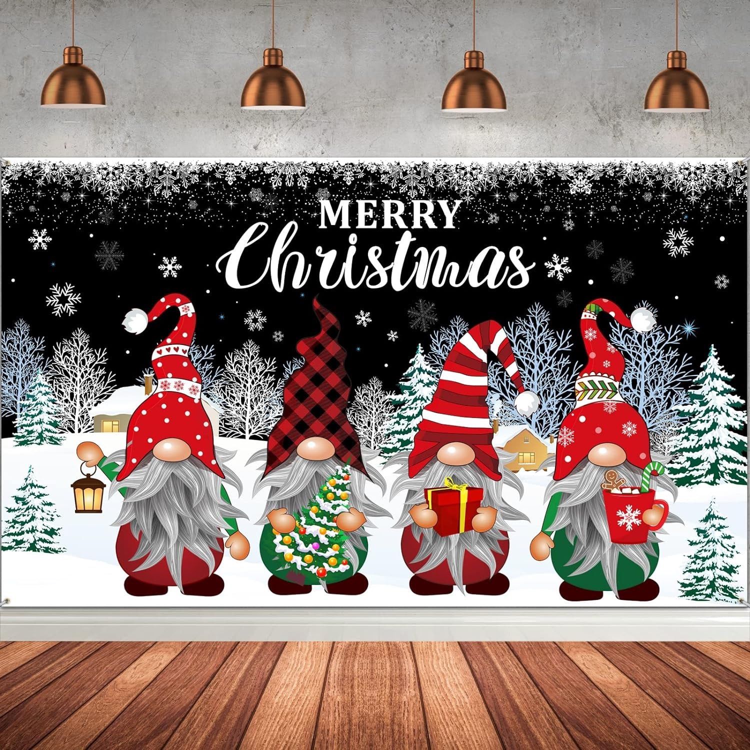 Christmas Backdrop Banner, Gnome Banners Xmas Party Background ...