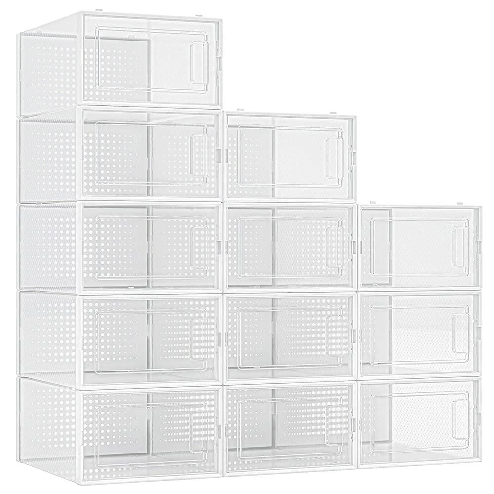 Shoe Storage Boxes Clear Plastic Stackable, 6 Pack Modular Shoe ...