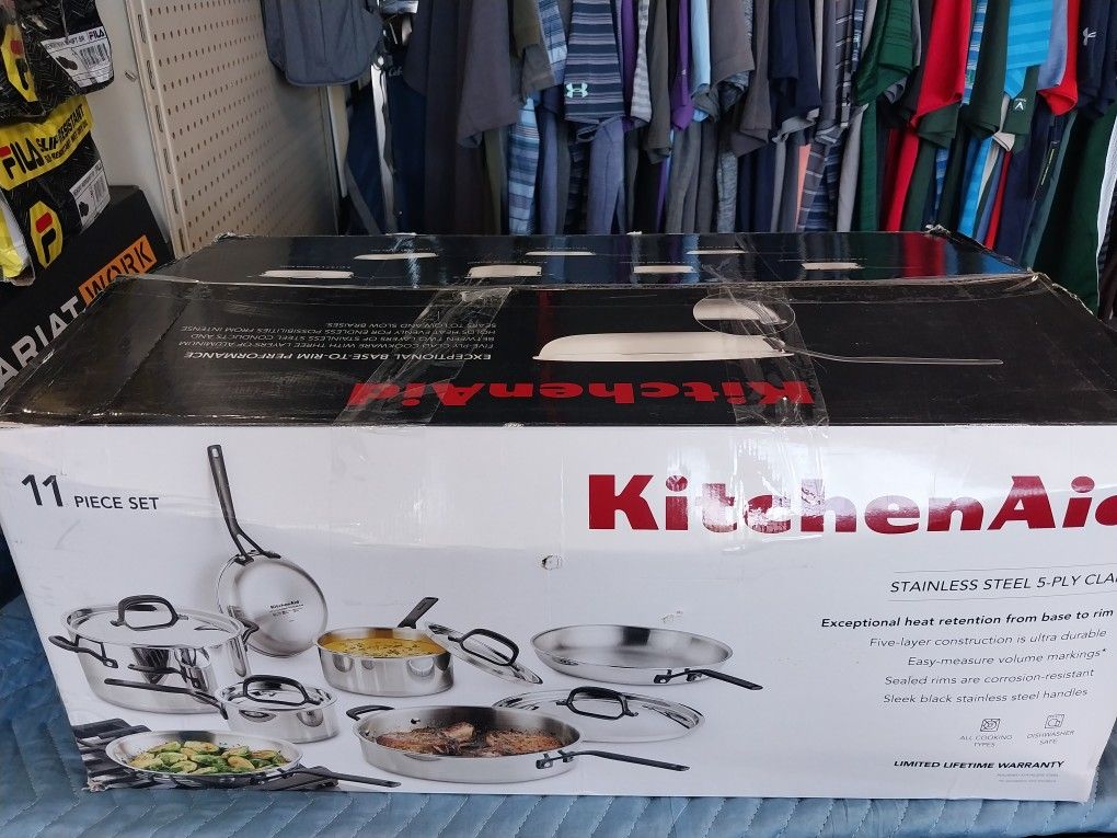 KITCHENAID STAINLESS STEEL 5 - PLY CLAD 11 PIECE SET. for Sale in ...