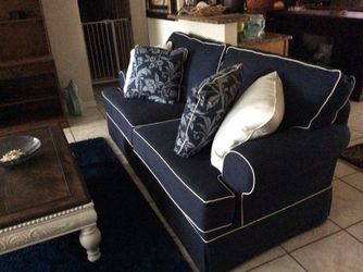 Navy Blue Sectional Sofa With White Piping | Cabinets Matttroy
