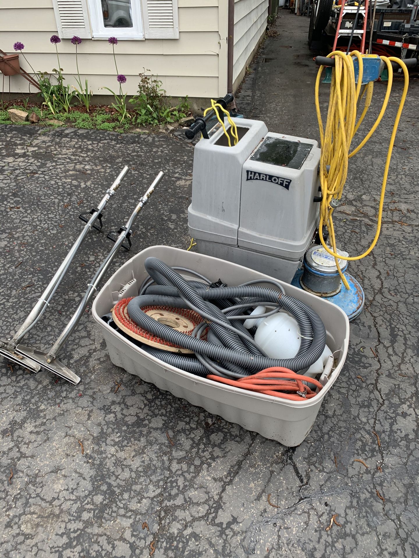 Commercial cleaning supplies. Harloff walk behind scrubber with bucket ...