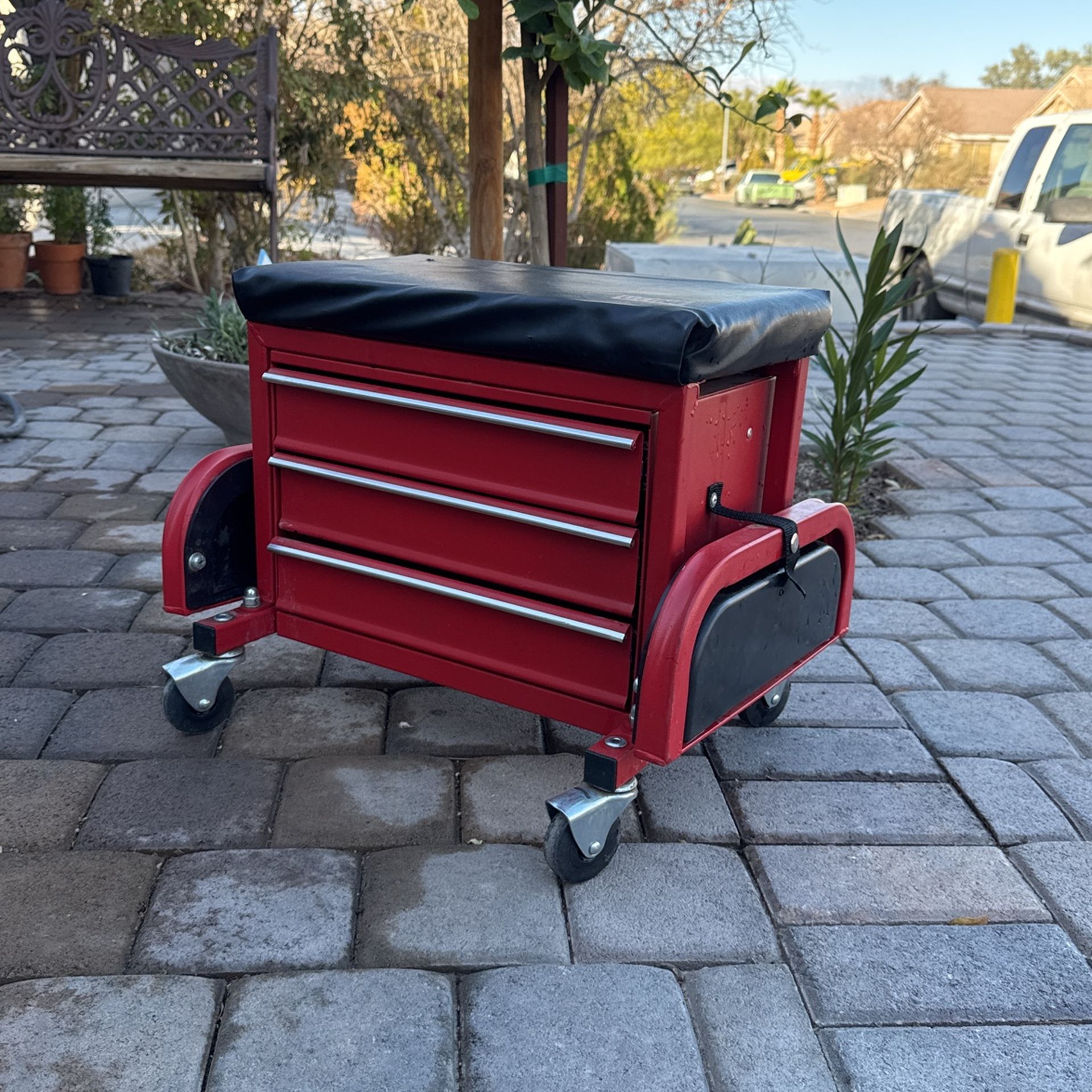 ULINE Padded 3 Drawer Rolling Mechanic Tool Box Storage Chest Stool ...