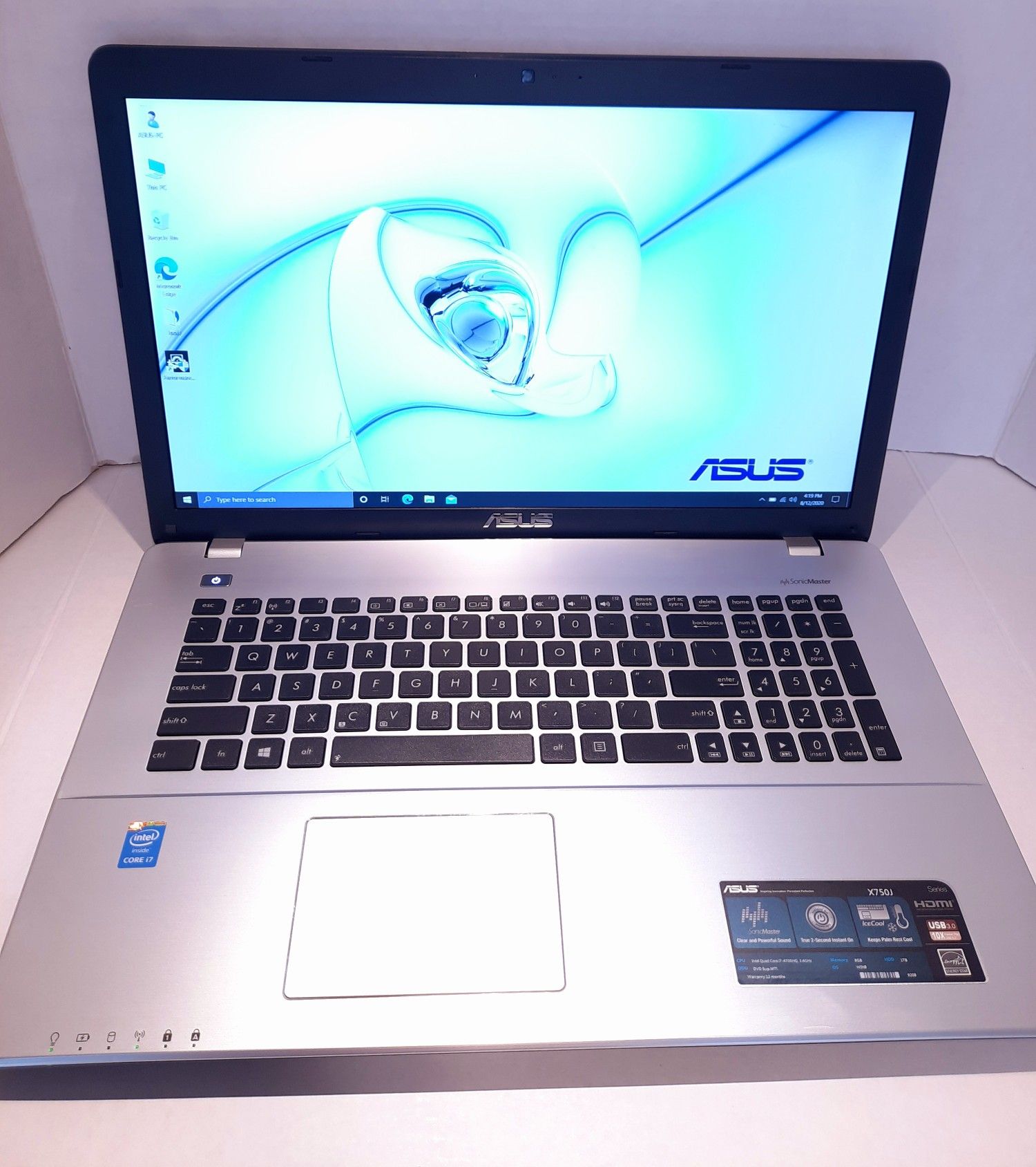 Asus Large 17" Screen Laptop X750J with core i7-4700HQ CPU 8GB RAM 240GB SSD Windows 10 for Sale ...