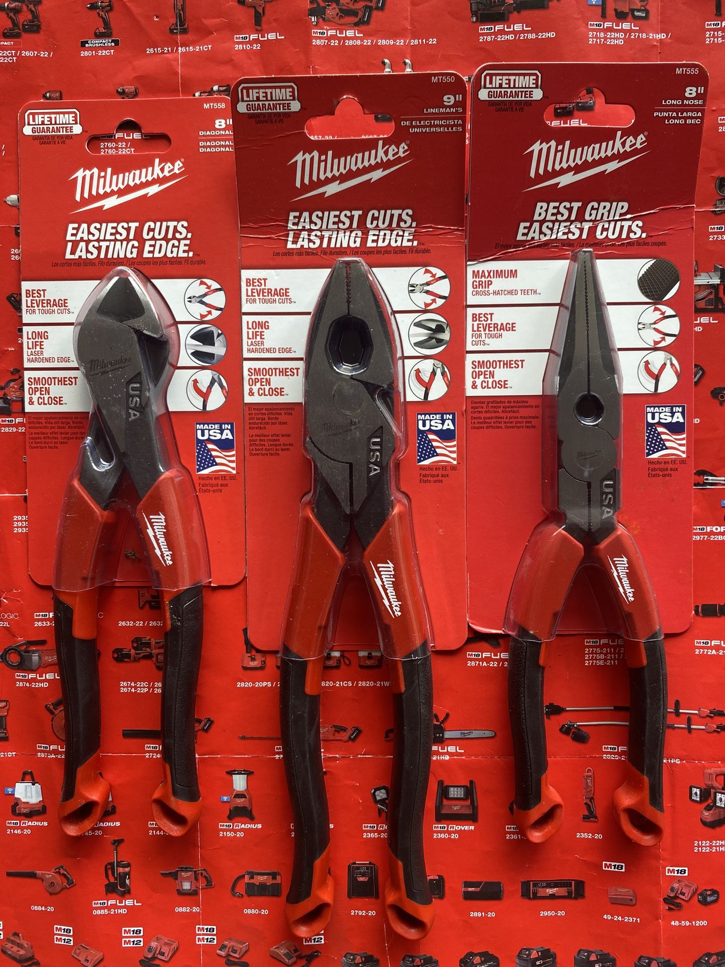 Milwaukee Red & Black Set — Needle Nose, Lineman & Diagonals for Sale ...