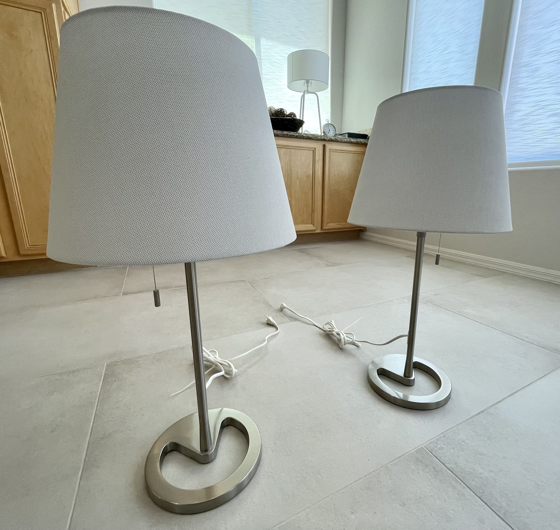 2x IKEA Nyfors Table Lamps Nickel Plated With White Textile Shade for Sale in Las Vegas NV OfferUp