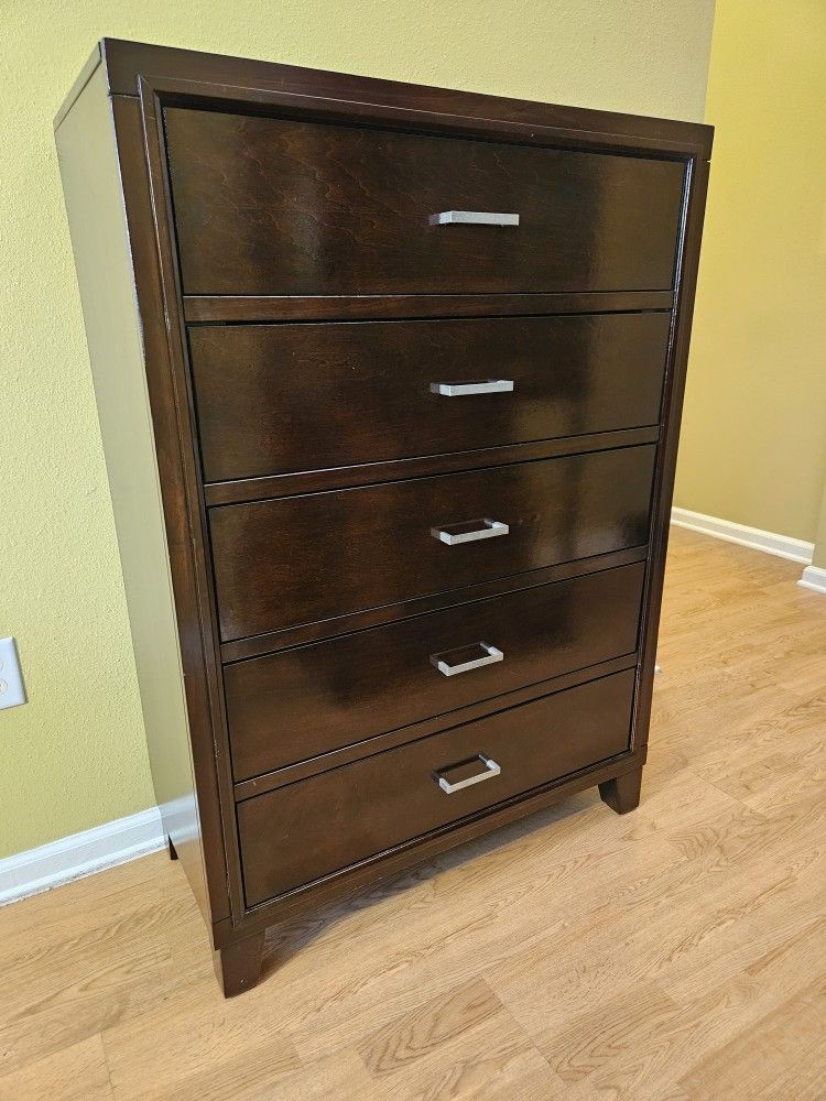 Clean and Nice Dark Brown 5 Drawer Chest / Tall Dresser. for Sale in ...