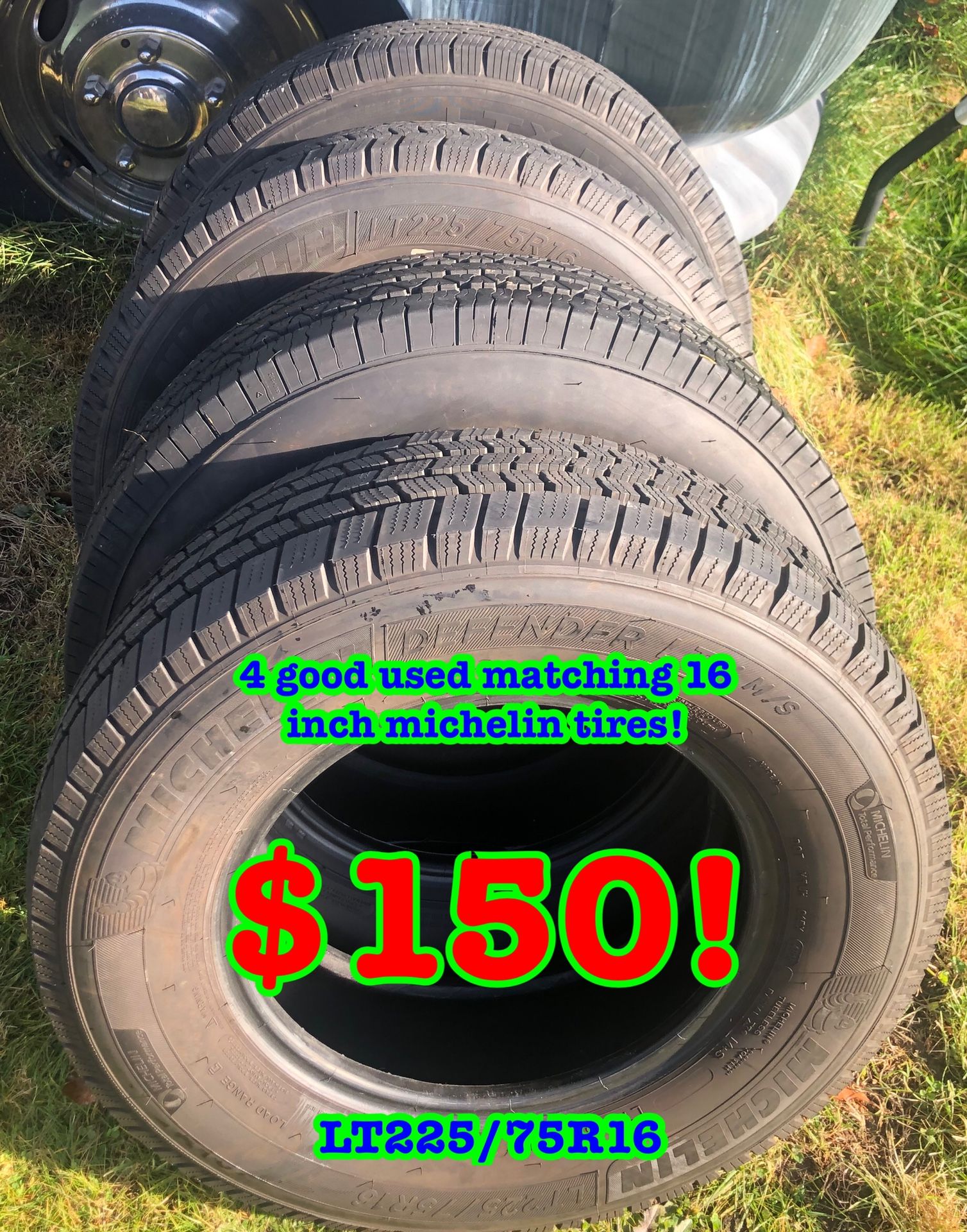 4 matching great used Michelin 16 inch tires! LT225/75R16 for Sale in ...