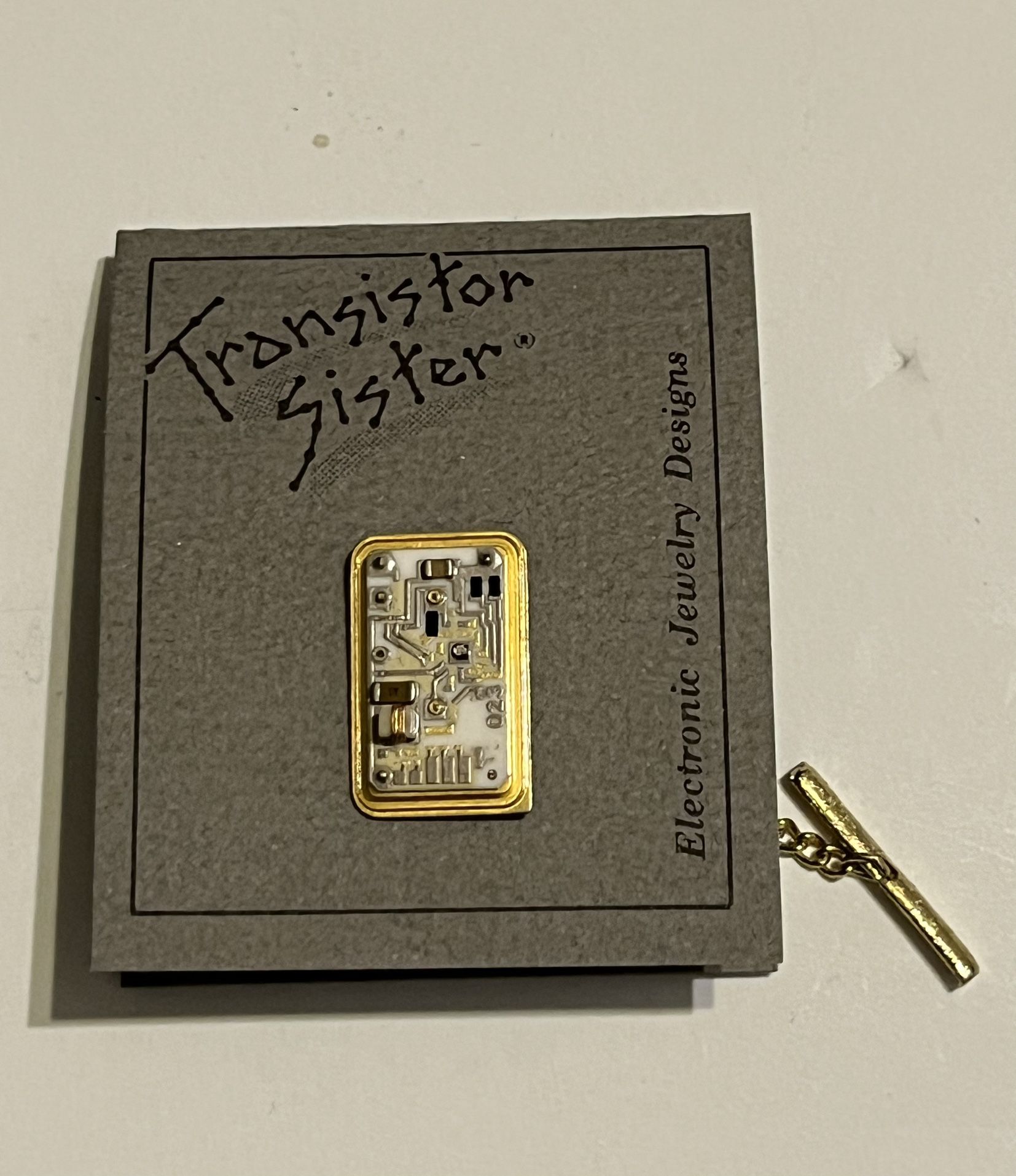 Nice rare brand new gold electric component transistor sister tie pin ...