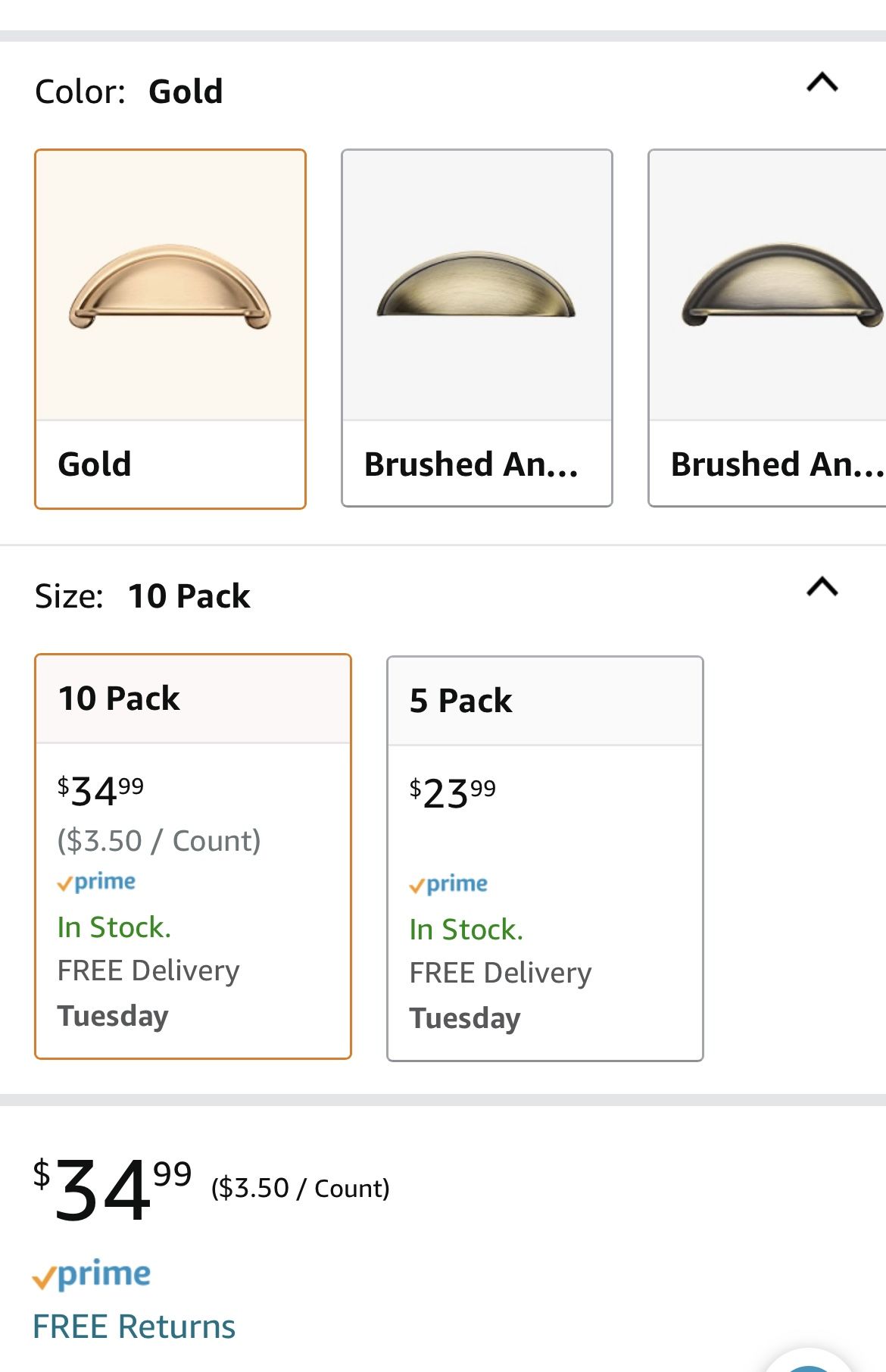 Alzassbg 1 Brushed Brass Cabinet Cup Pulls, 3 Inch(76mm) Hole Centers ...