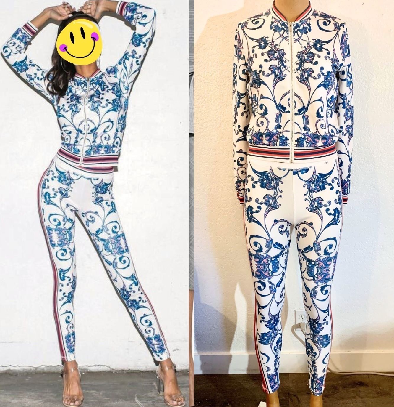 Jealous Tomato Tracksuit Jogger 2 Piece SMALL Zip Jacket Silky Floral ...