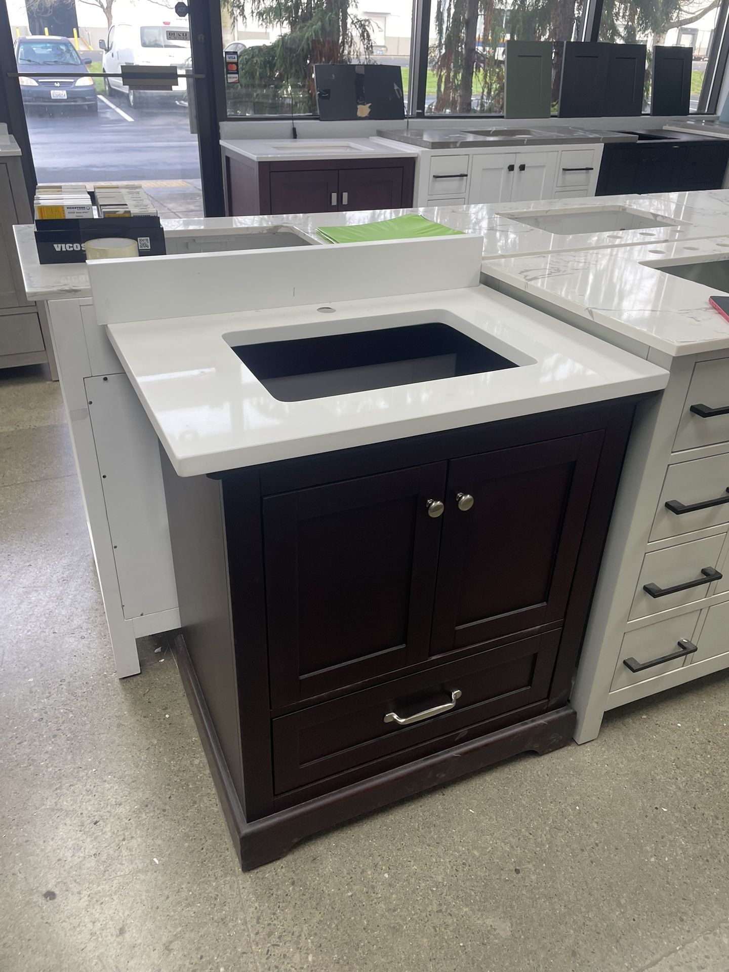 Bathroom vanity cabinet 30” solid Birch Quartz top with sink and ...