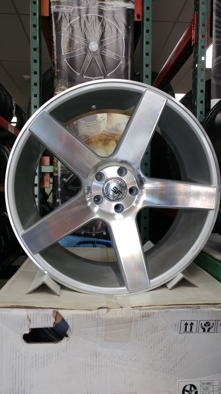22" Street Force 5 spoke Rims Silver Machined 5x115 Dodge Challenger ...