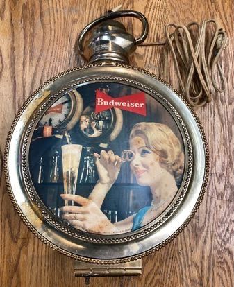 Vintage Budweiser Large Pocket Watch Style Motorized Hanging Rotating ...