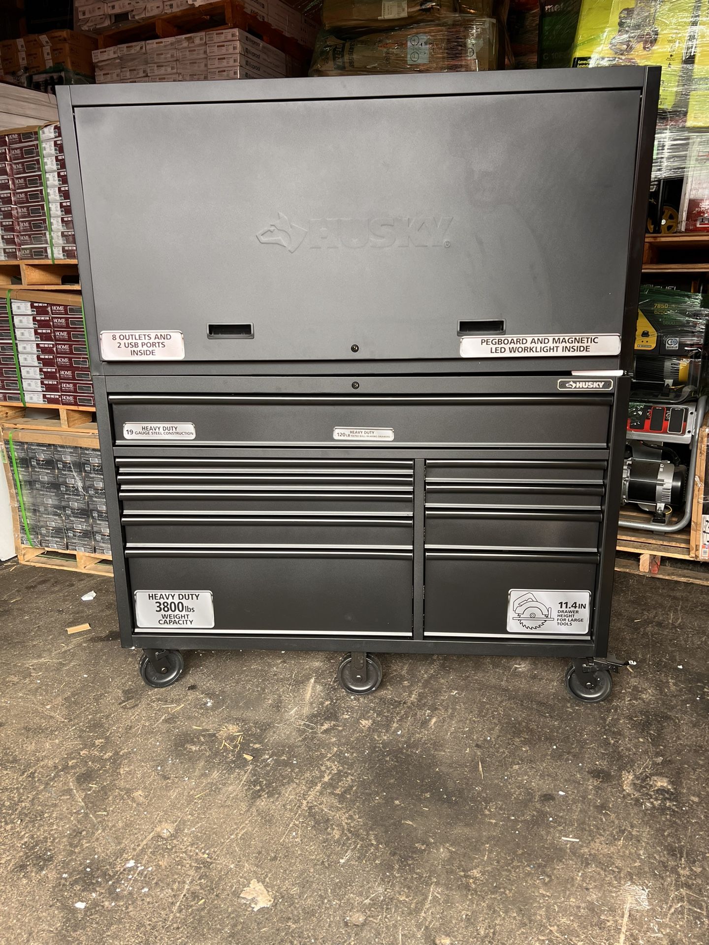 Husky 61 in. x 24 In.D 10-Drawers Tool Heavy Duty Chest And Cabinet Set ...