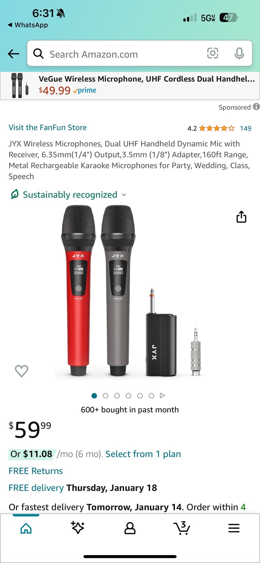 JYX Wireless Microphones, Dual UHF Handheld Dynamic Mic with Receiver, 6.35mm(1/4") Output,3.5mm ...