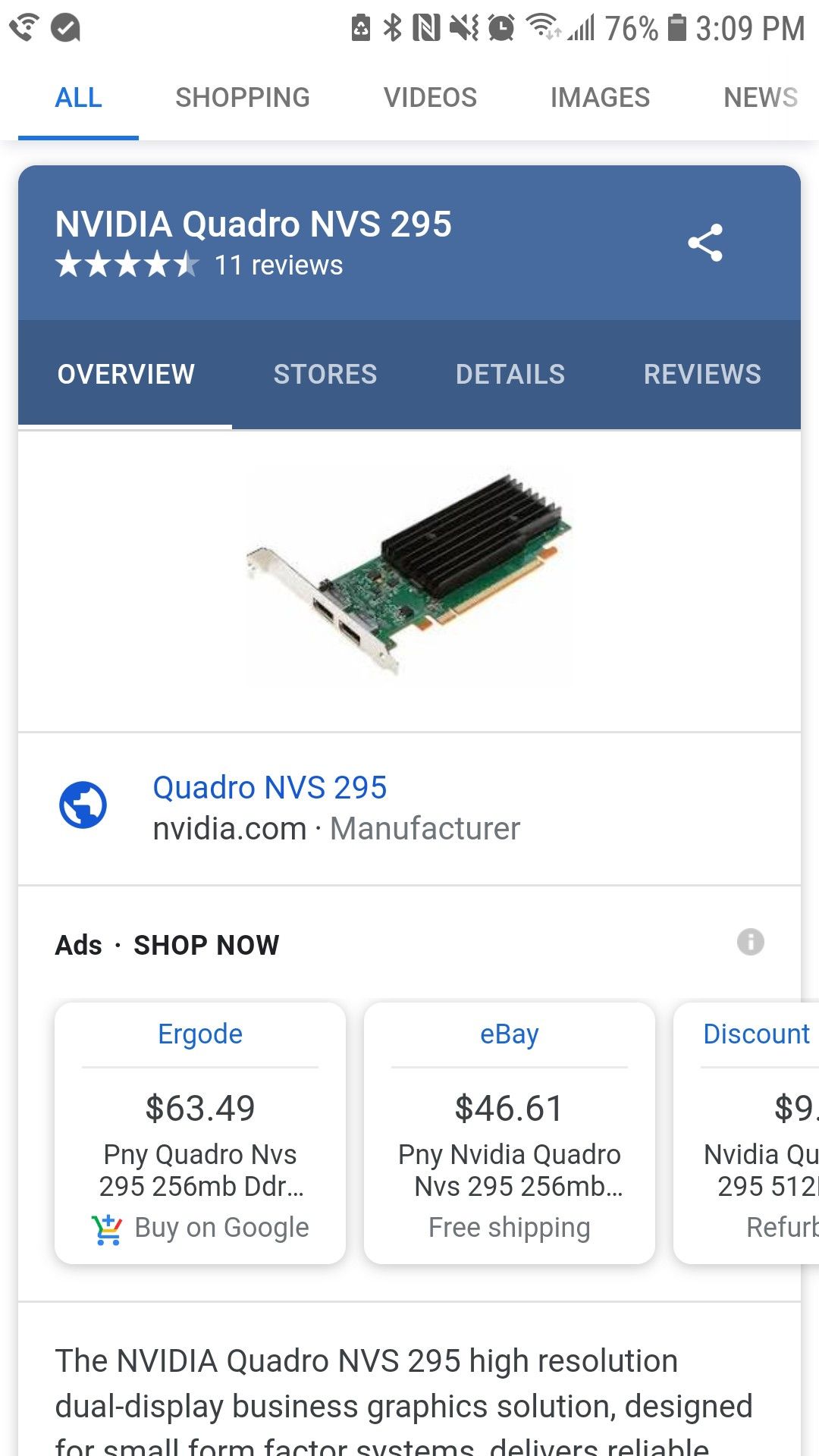 2 Nvidia Quadro nvs 295 workstation graphics cards for Sale in West ...