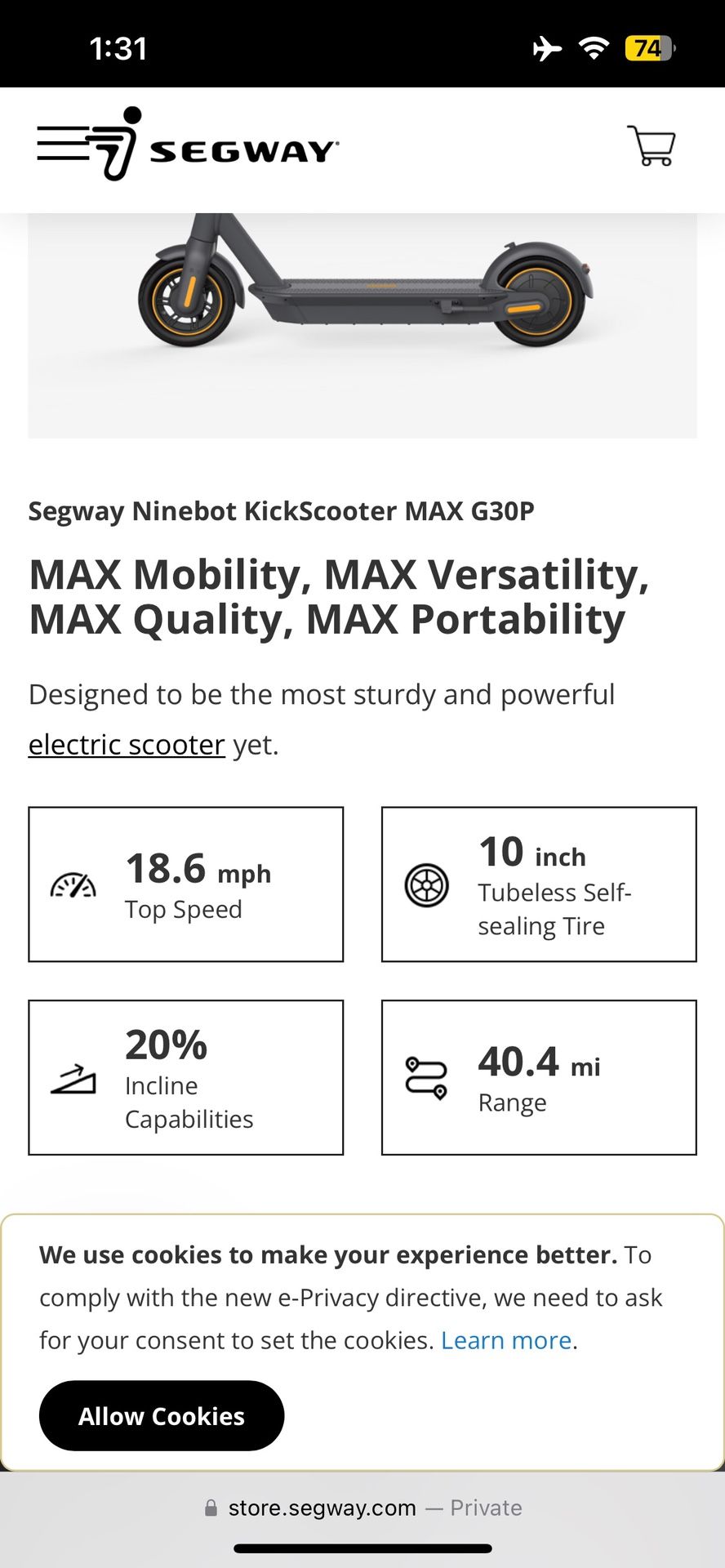 Electric Scooter Segway Nine Bot G30 MAX for Sale in Tempe, AZ - OfferUp
