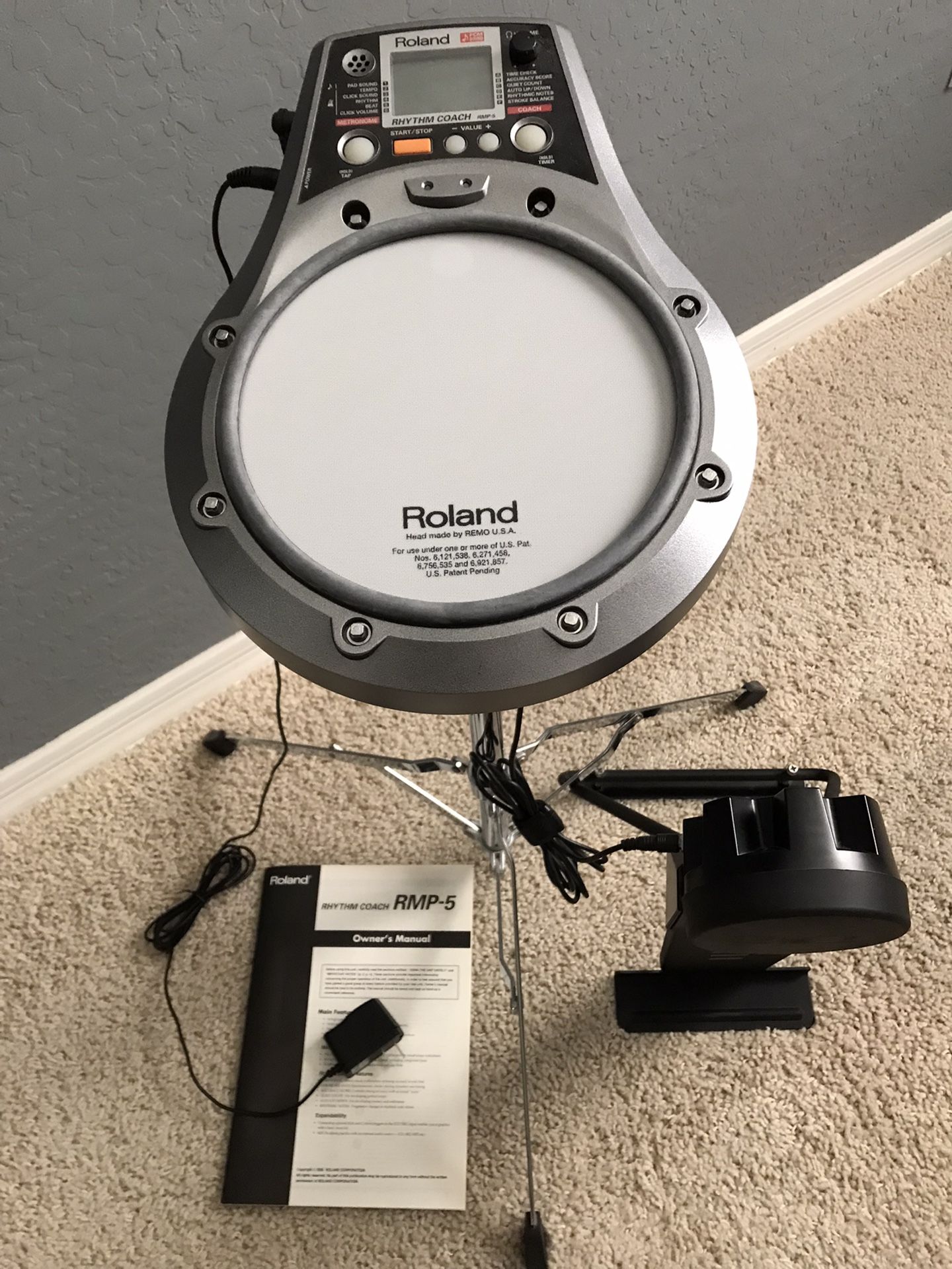 Roland RMP-5 Rhythm Coach 5" Drum Practice Pad w/PDS-2 Stand and Kick ...