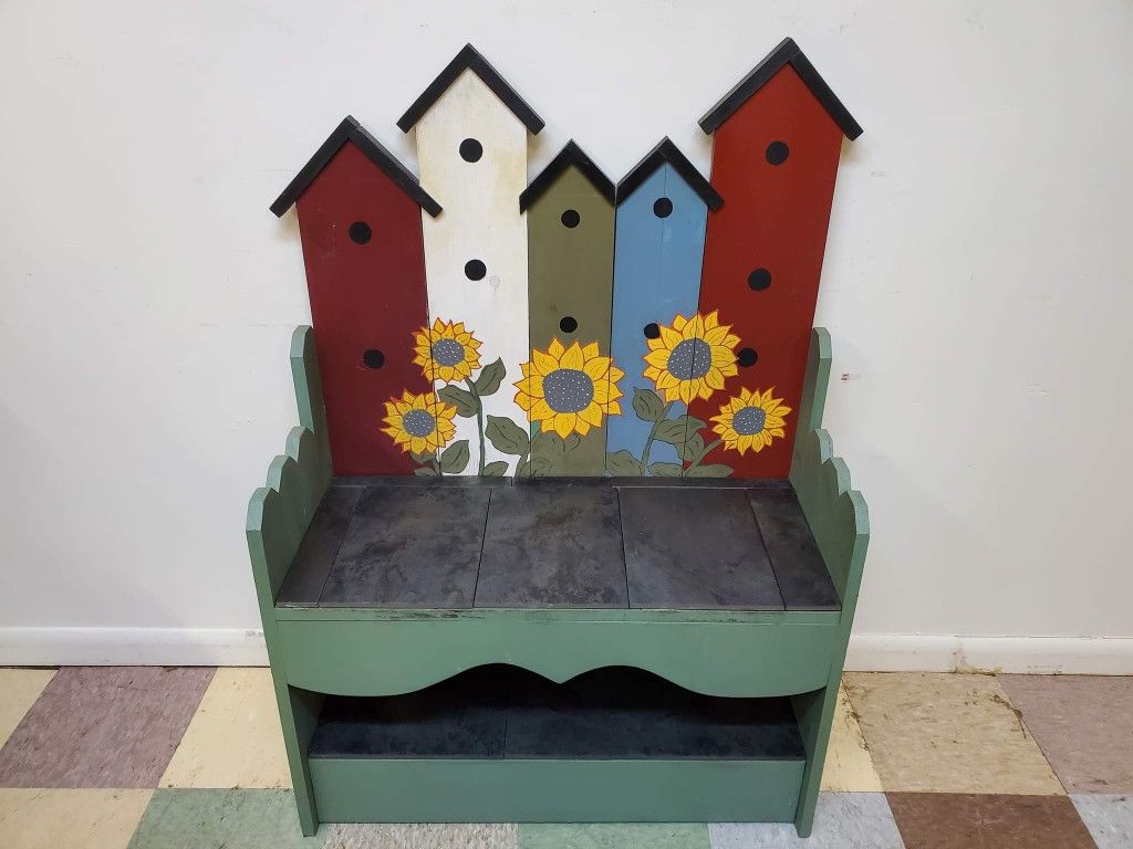 Bird Houses Hand Painted Bench