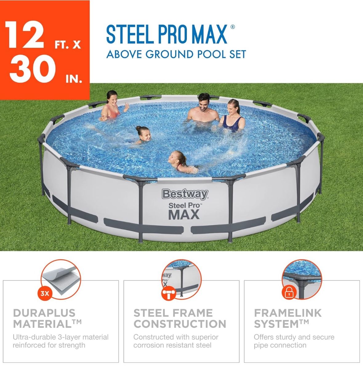Bestway Steel Pro 12ft x 30in Above Ground Pool w/ Pump & Filter for ...