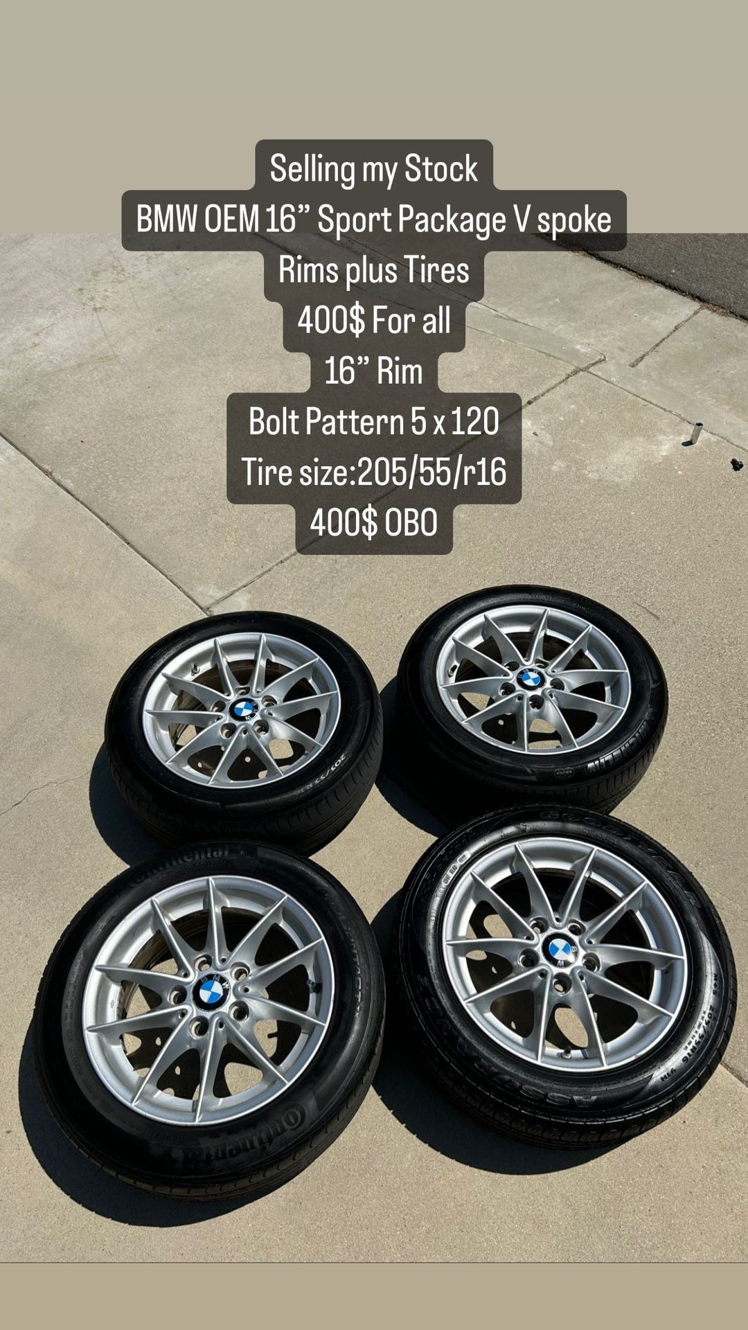OEM BMW 16” Sport Package V Spoke Rims 205/55/r16 for Sale in Riverside ...