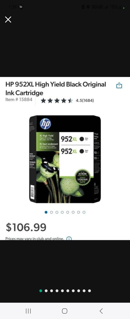HP 952XL High Yield Black Original Ink Cartridge for Sale in Long Beach ...
