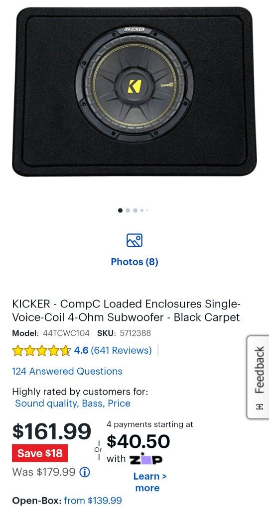 Kicker CompC Loaded Enclosure Brand New Taken Out Of Box $150 Firm for ...