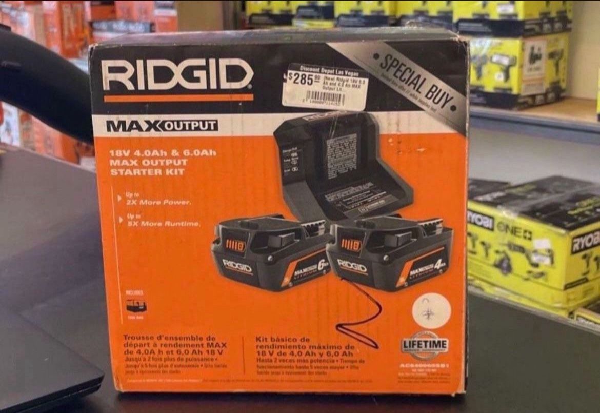 RIDGID MAX OUTPUT 18V 4.0 AH & 6.0 AH Starter Kit With Charger ...