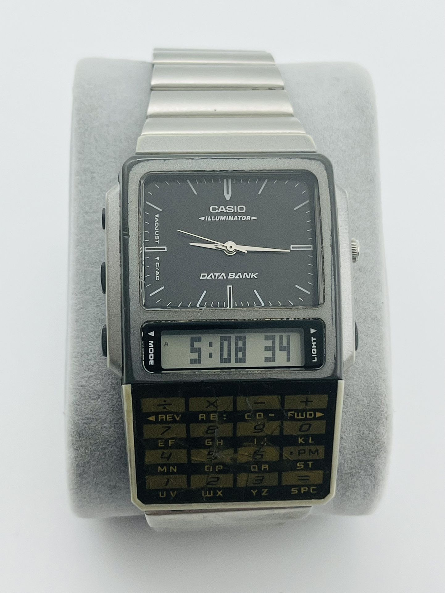 Casio Data Bank vintage calculator watch 1980, 50x34mm size case, 18cm ...