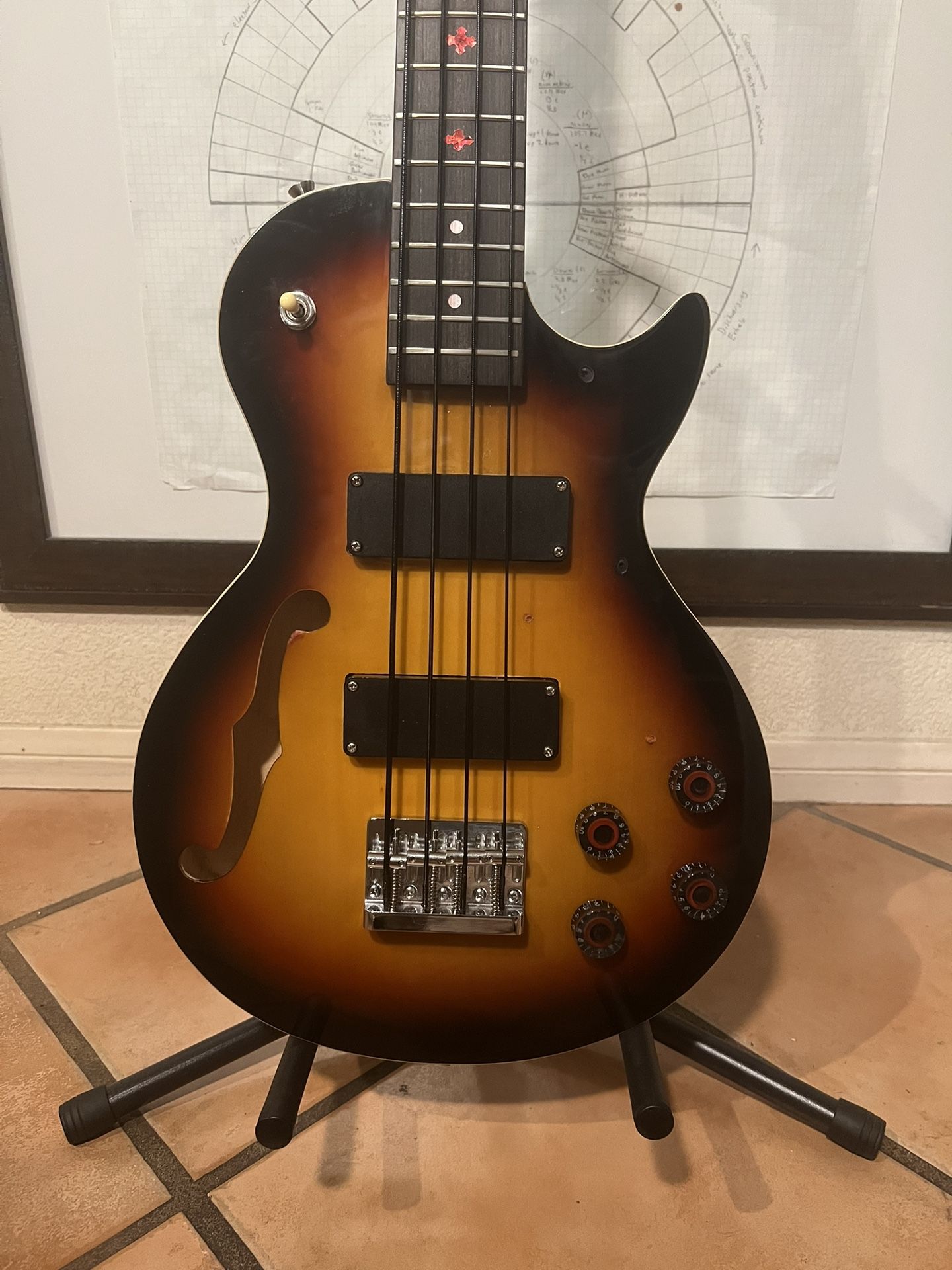 Les Paul Single Cut Semi-Hollow Electric Bass Guitar by Davison with ...