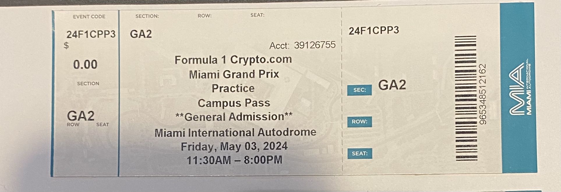 F1 Miami Grand Prix Campus Pass for Sale in Miami, FL - OfferUp