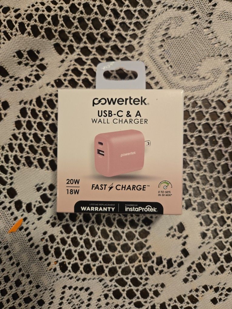 Powertek Usb-A Type And Usb-C Type 3x Fast Wall Charger, Pink, New ...