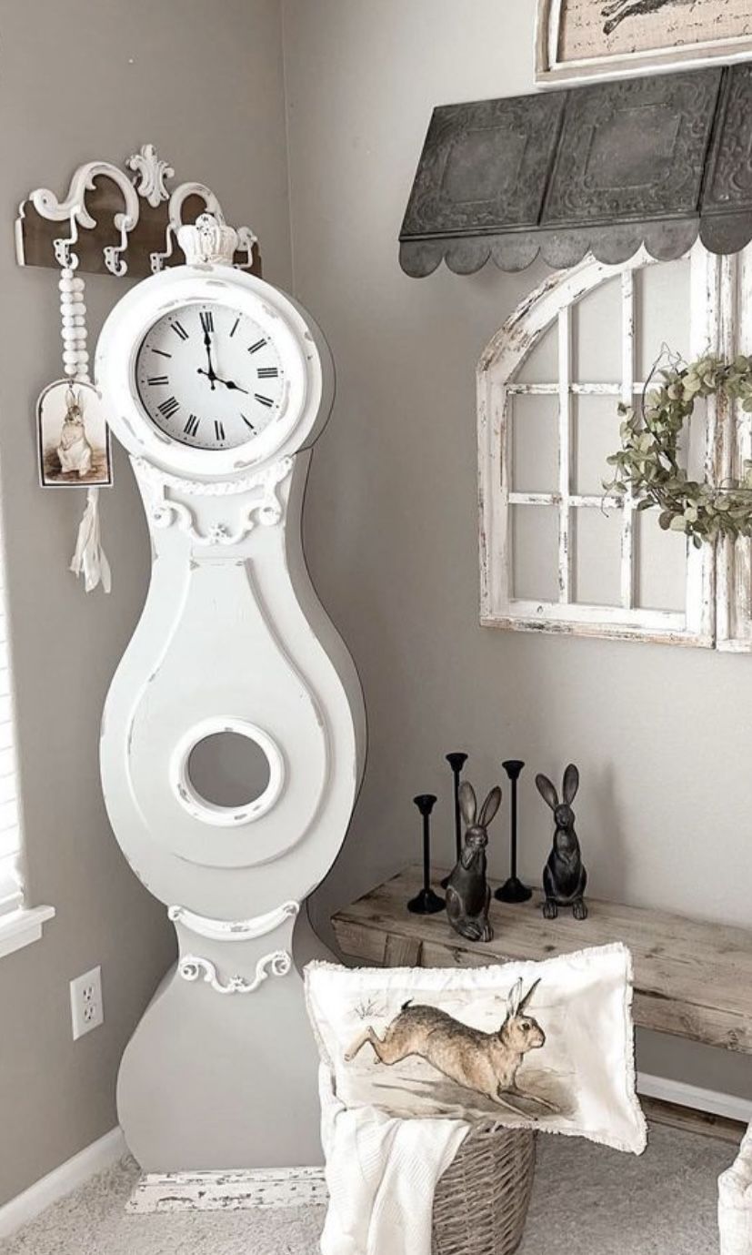 Mora Clock Farmhouse Shabby Chic Cottage Style Home Decor White Rustic ...
