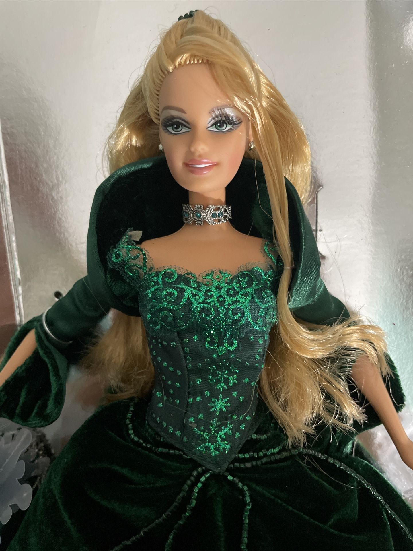 Holiday Barbie Doll Dark Green Velvet Gown Rooted Lashes Hair Styled ...