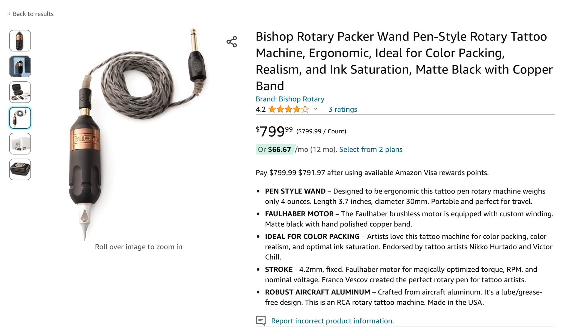 OPEN BOX BISHOP Rotary Packer Wand Tattoo Machine - 4.2 mmQ Mint NEVER ...