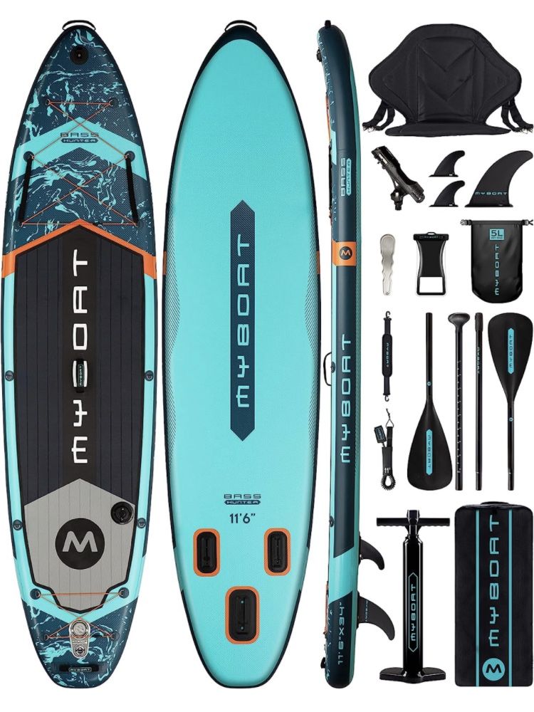 MYBOAT 11'6"×34"×6" Extra Wide Inflatable Paddle Board, Stand Up Paddle Board for Fishing, Sup ...