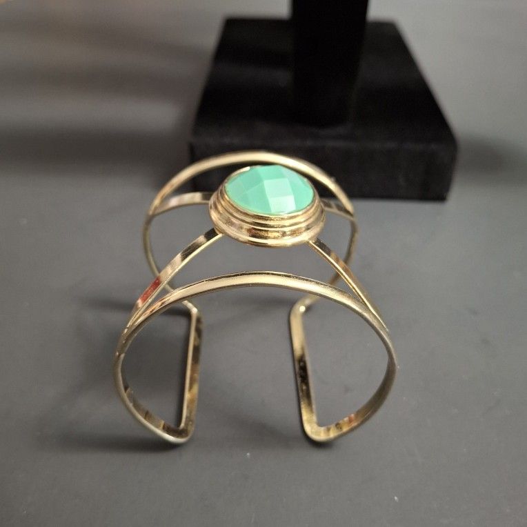 Unique Goldtone Geometric Open Arm Cuff Armlet Bracelet With Teal ...