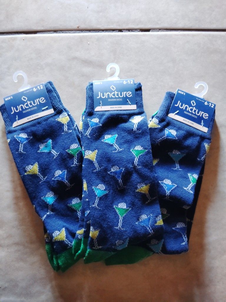New w/ Tags Juncture 3 Pair Blue Martini Fun Socks Size 6 - 12 for Sale ...