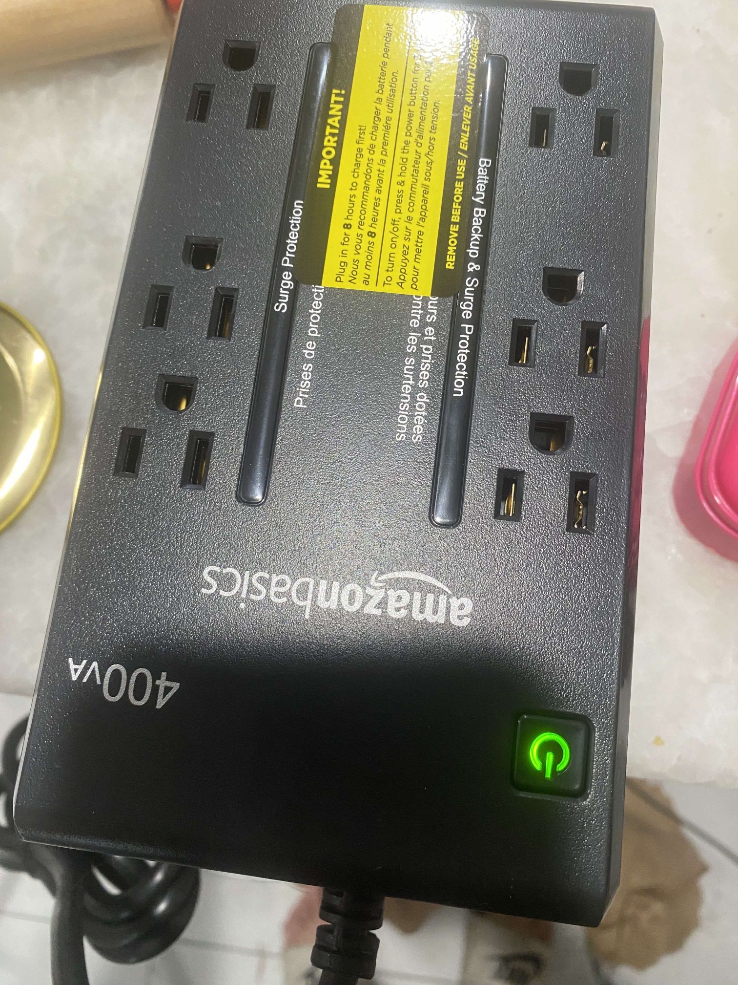 Amazon Basics Standby UPS 400VA 255W Surge Protector Battery Power ...