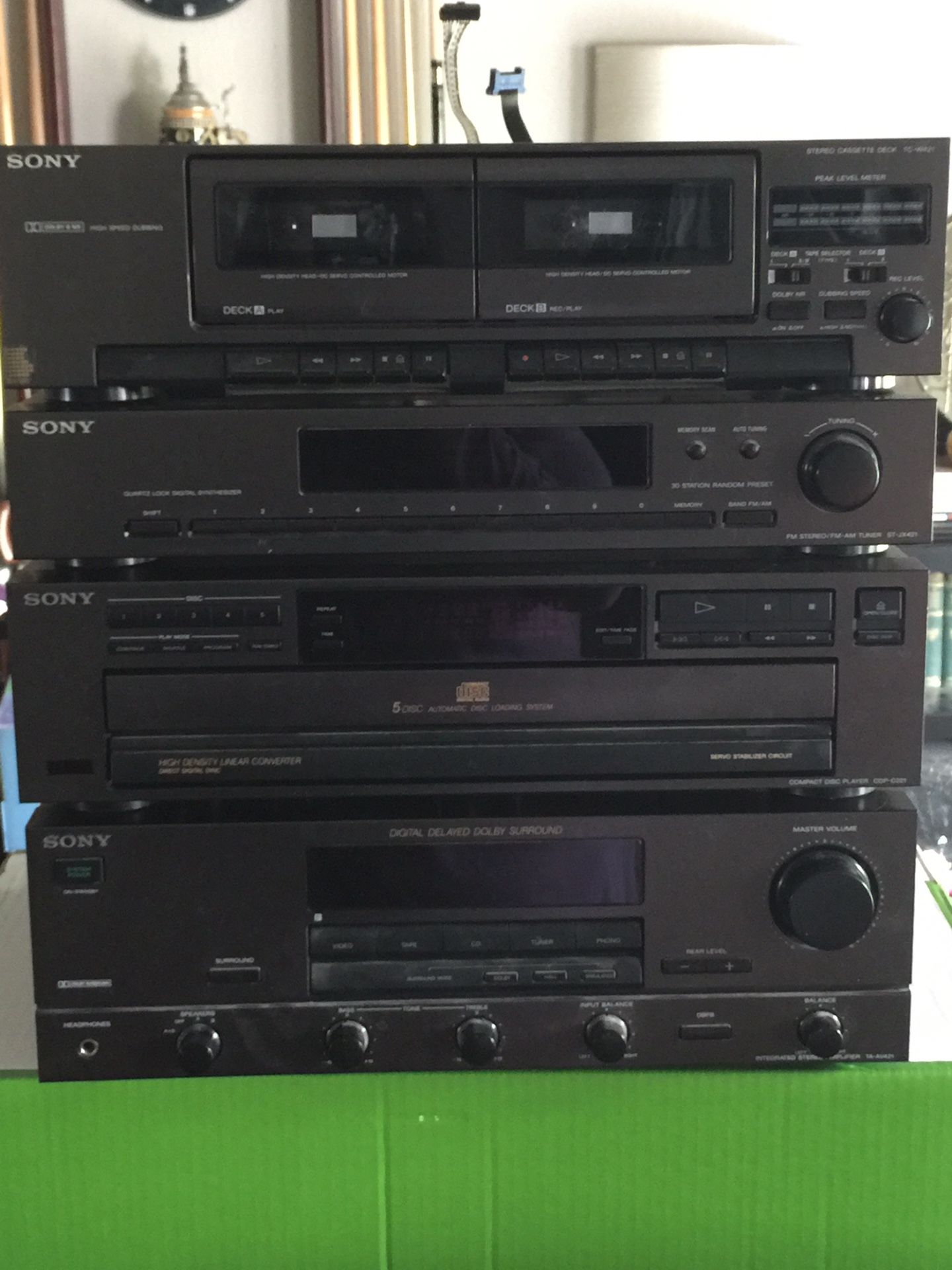 Sony stereo system including receiver, cassette tape deck, 5 CD player ...