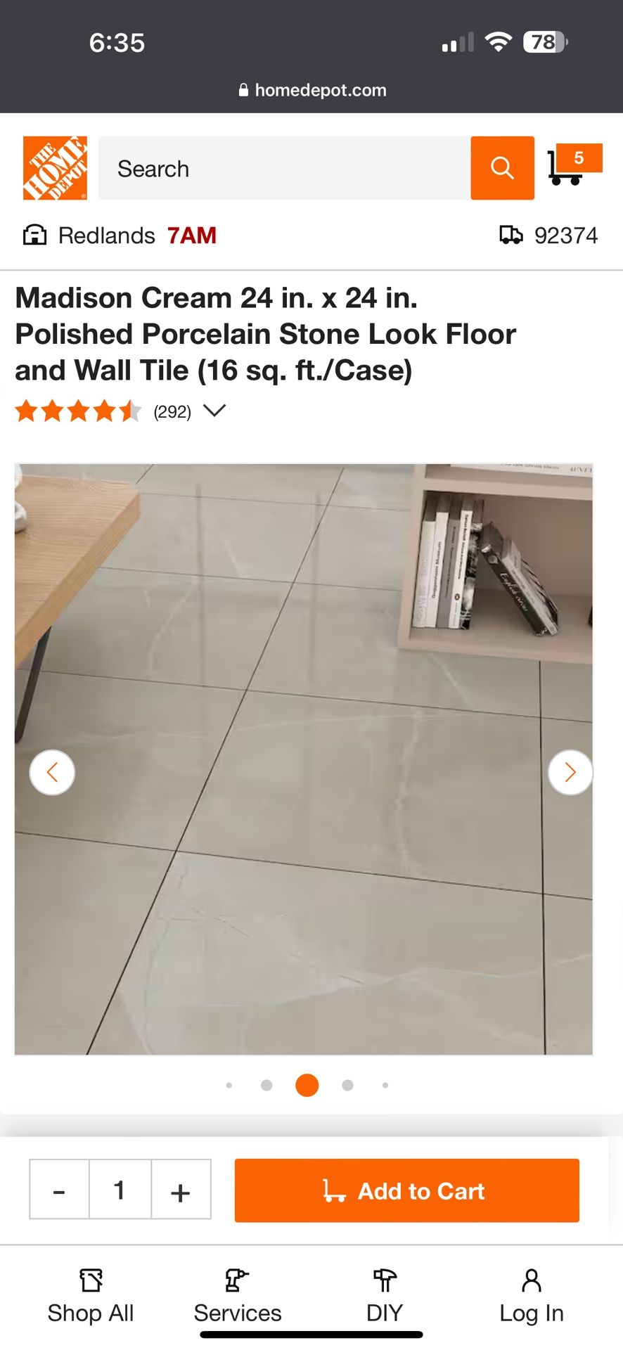 Madison Cream 24 in. x 24 in. Polished Porcelain Stone Look Floor and ...