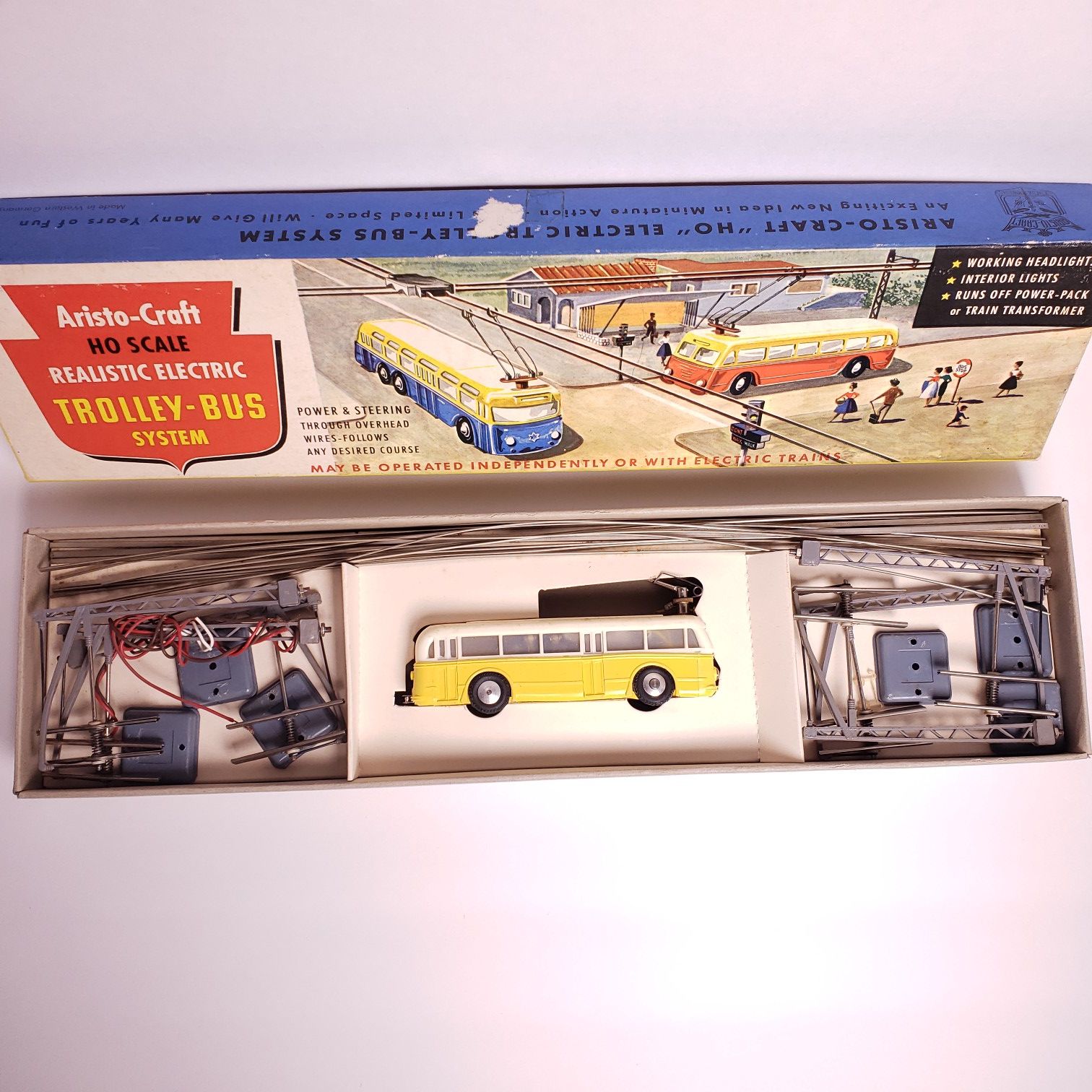 Rare vintage HO scale German made electric trolley bus system toy for ...