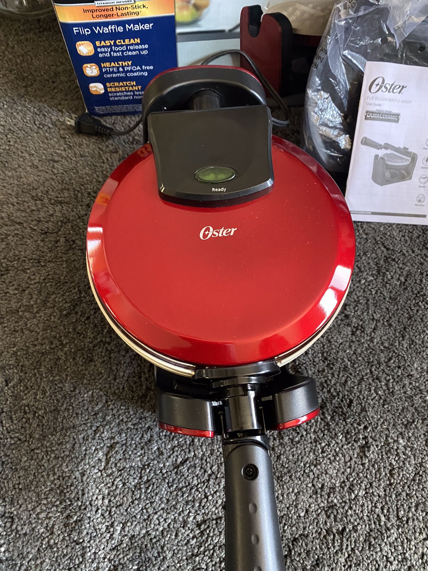 Oster Titanium Infused DuraCeramic[VP23][TA24] Flip Waffle Maker, Candy ...