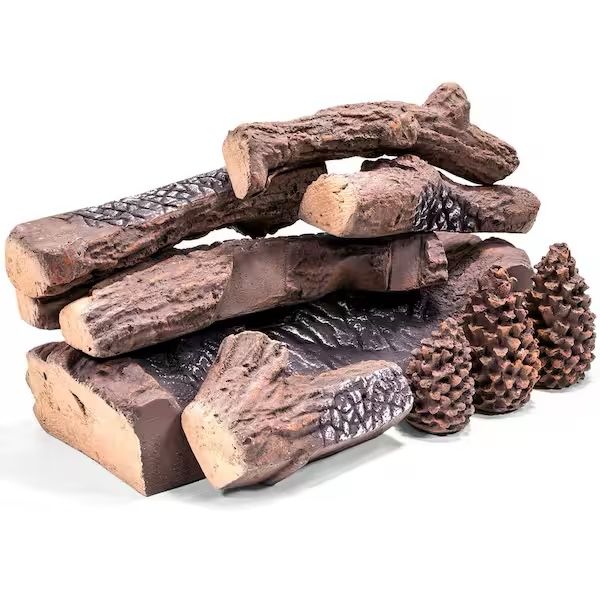 12.75 in. W Vented Decorative Ceramic Wood Gas Fireplace Logs Set for ...