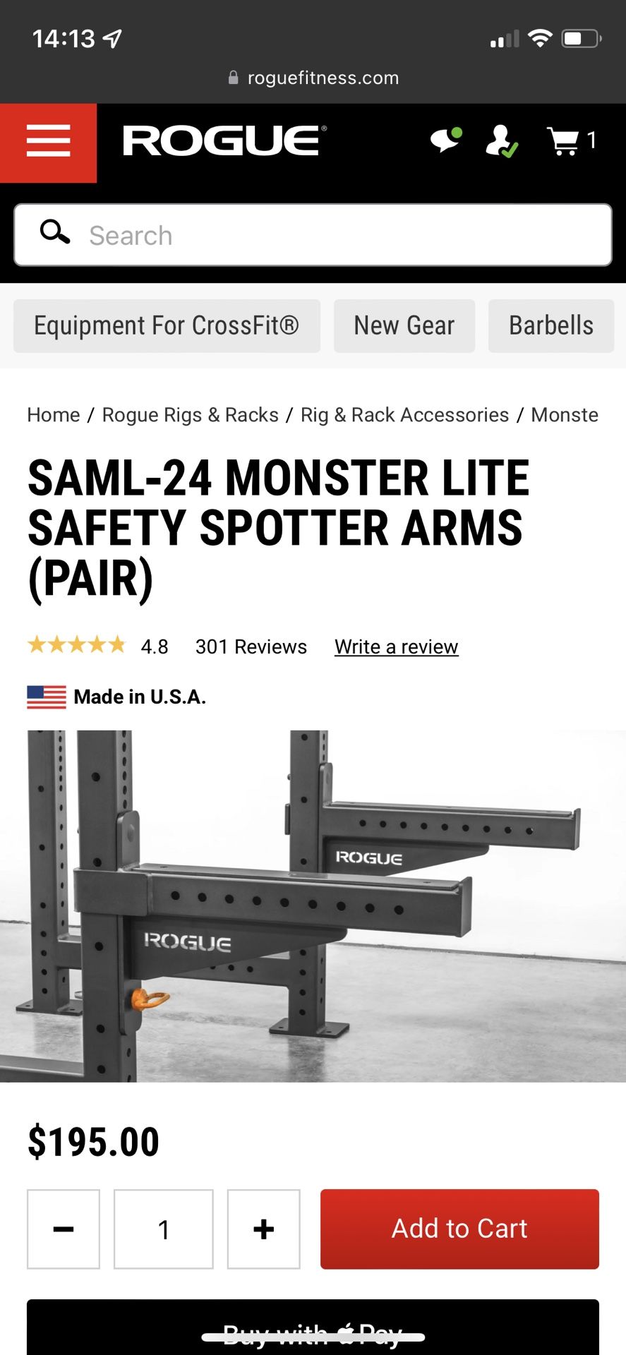 New Rogue Fitness SAML-24 MONSTER LITE SAFETY SPOTTER ARMS (PAIR) for ...