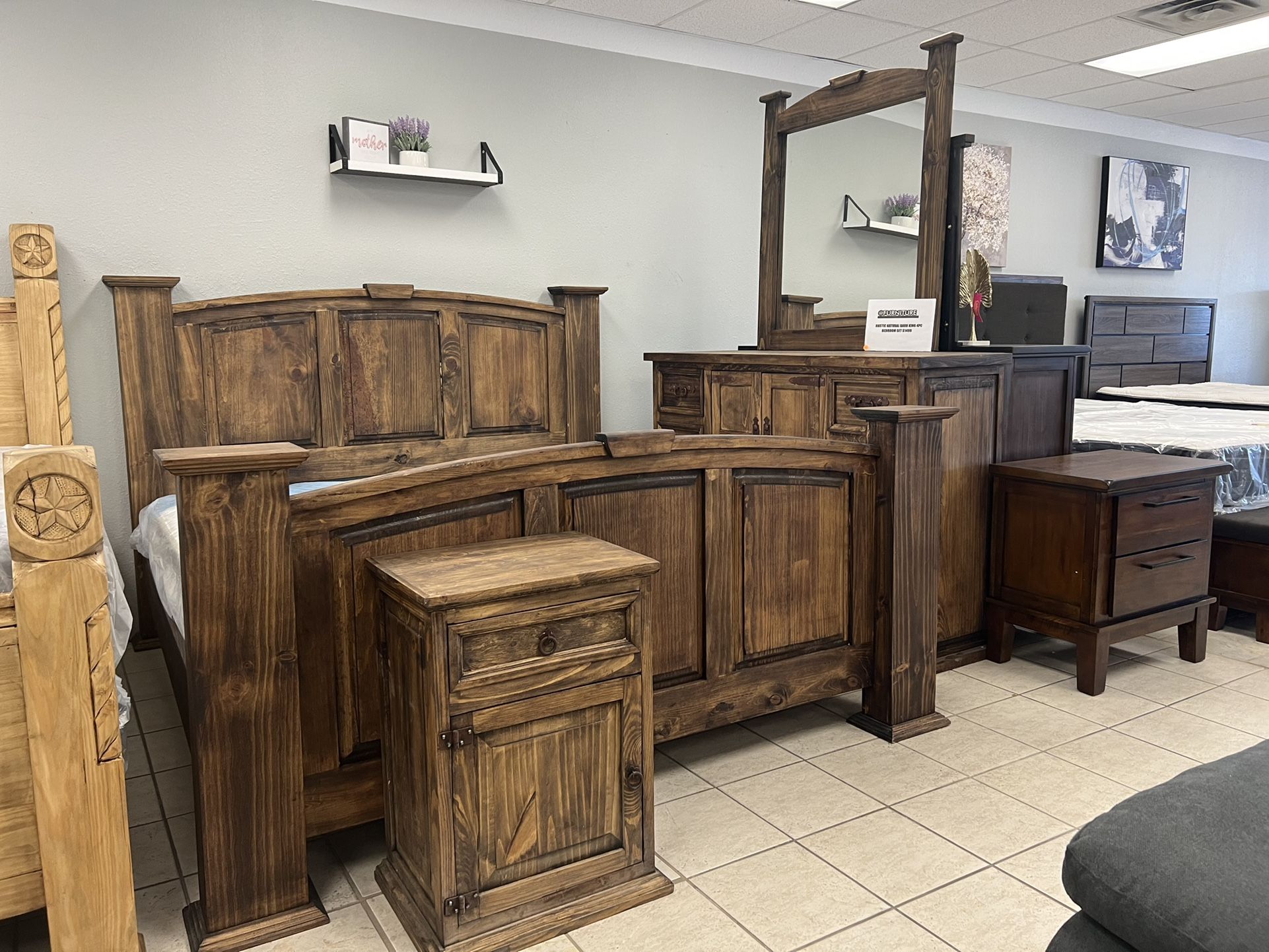 New Rustic King 4pc Bedroom Set Furniture